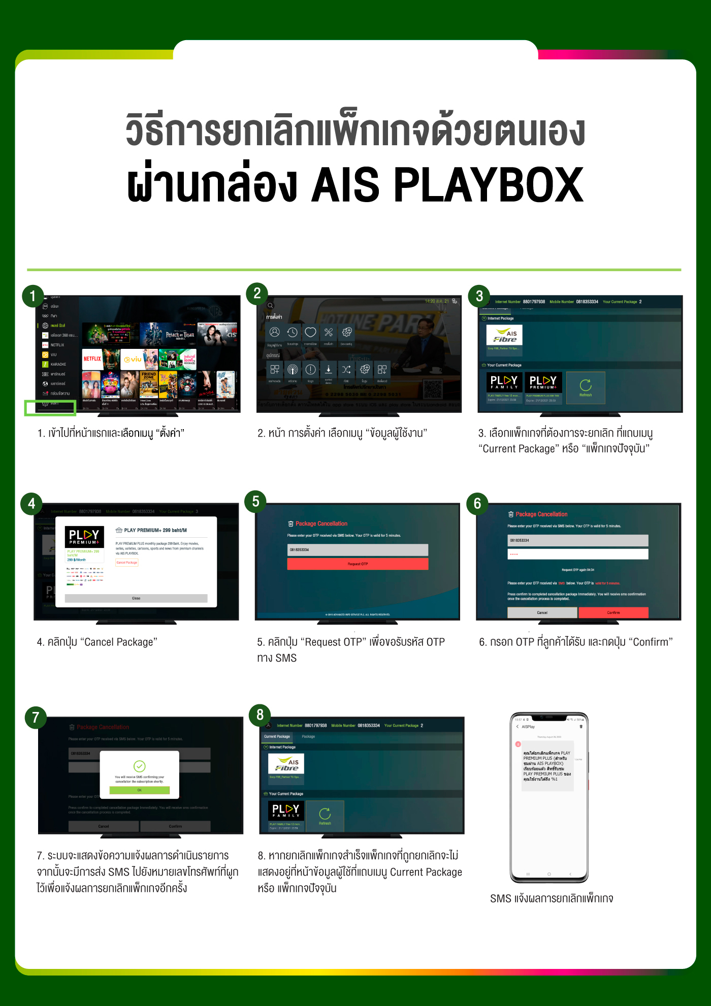 วิธียกเลิกแพ็กเกจเสริม AIS PLAY ผ่านแอป AIS PLAY และ AIS PLAYBOX
