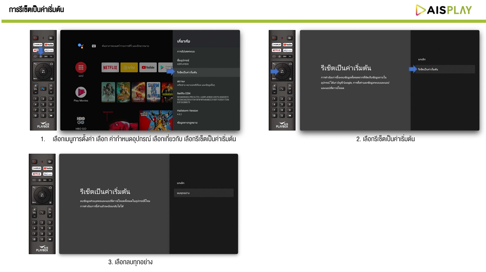 วิธีการ Reset กล่องบน AIS PLAYBOX