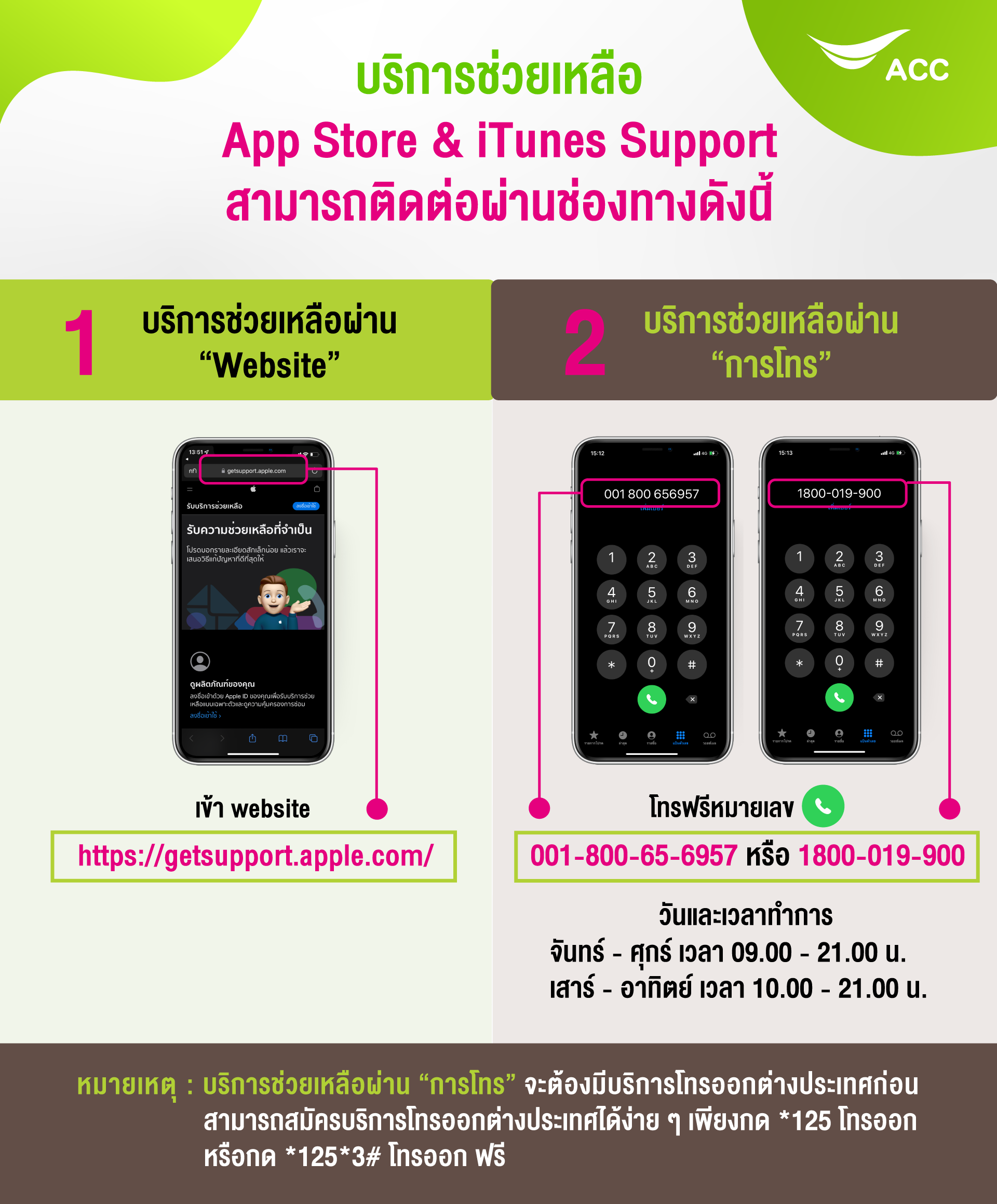 ช่องทางการติดต่อศูนย์บริการช่วยเหลือ App Store & iTunes Support