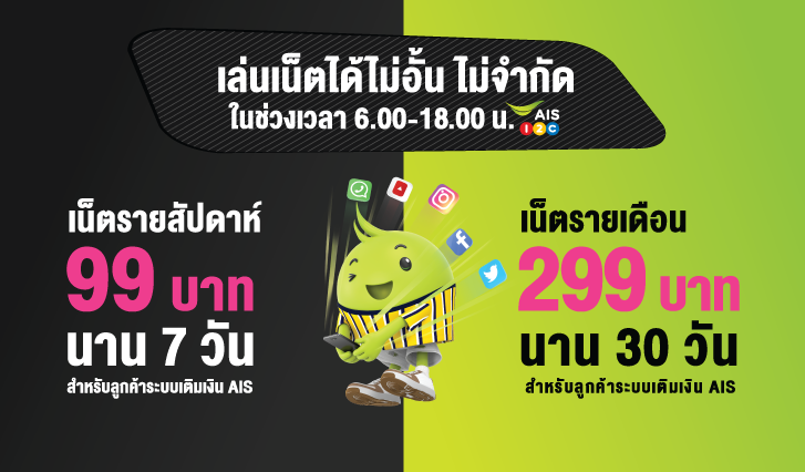 สมัครแพ็กเกจเสริม โปรเน็ต AIS 5G ทั้งเติมเงินและรายเดือน เล่นเน็ตได้วันละ 3GB สูงสุด 90GB ...
