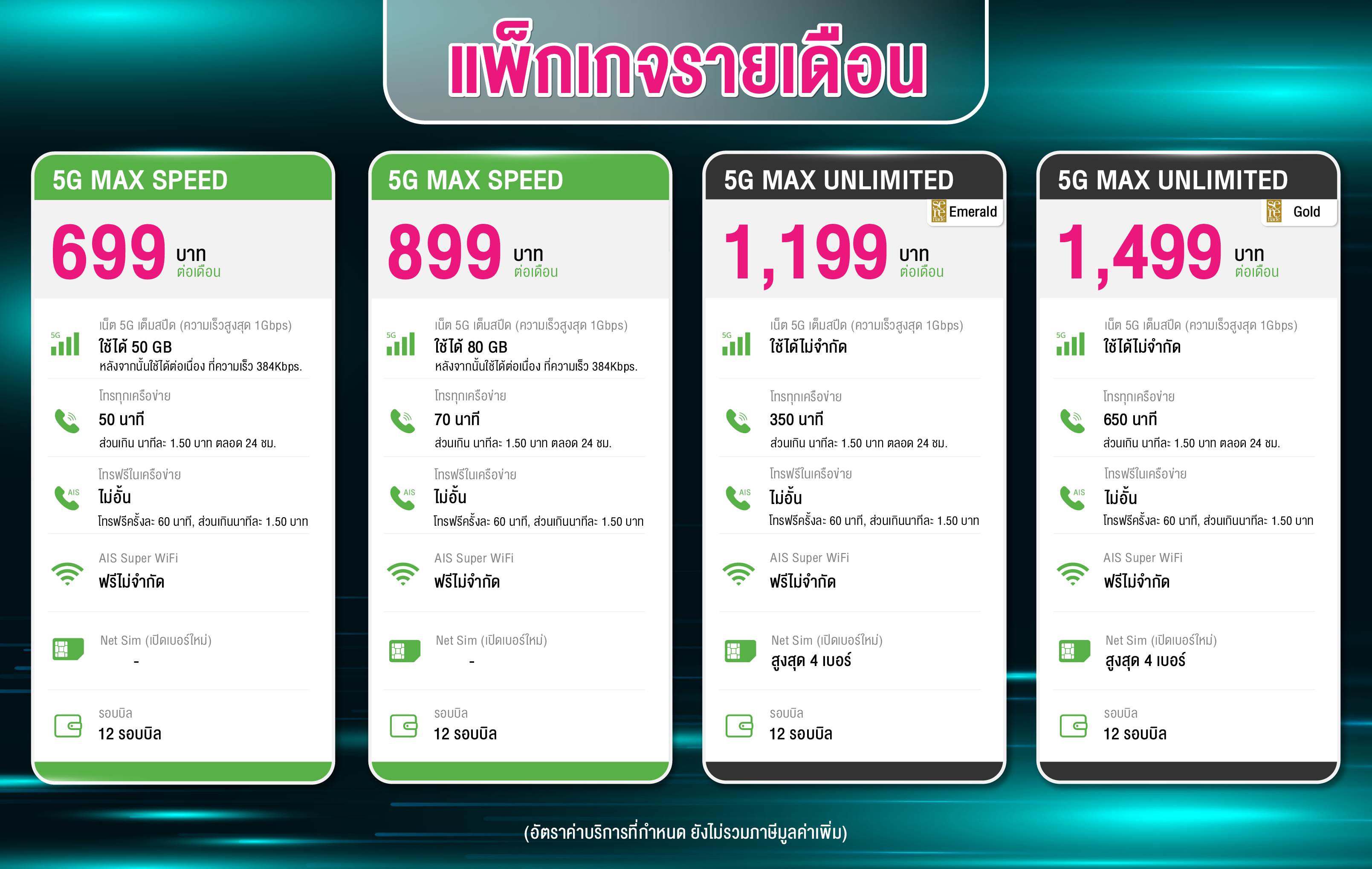 แพ็กเกจ AIS 5G Max Speed สนุกได้เต็มแม็กซ์ แพ็กเดียวจบ! (แพ็กเกจรายเดือน)